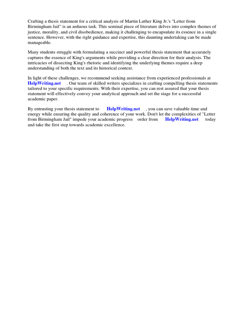 Thesis Statement of Letter From Birmingham Jail | PDF | Martin Luther King Jr.