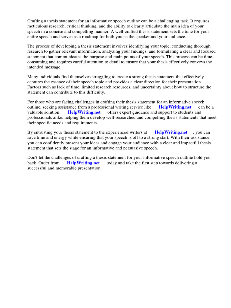Thesis Statement For Informative Speech Outline | PDF | Essays | Public ...