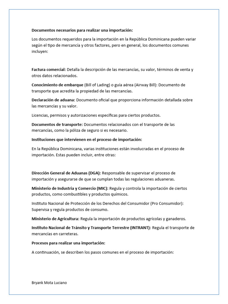 Documentos y pasos para importar RD | PDF | aduana | Economias