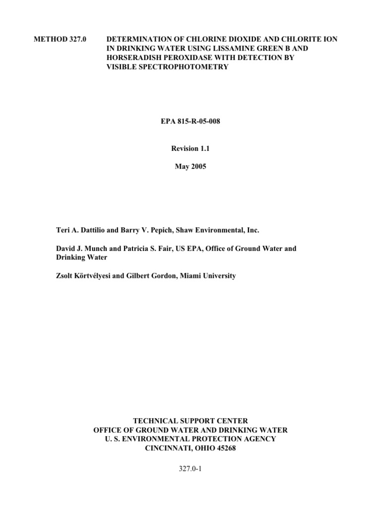 EPA 2005 Method 327 ClO2 and Chlorite by VIS Spectros | PDF | Detection Limit | Chemistry