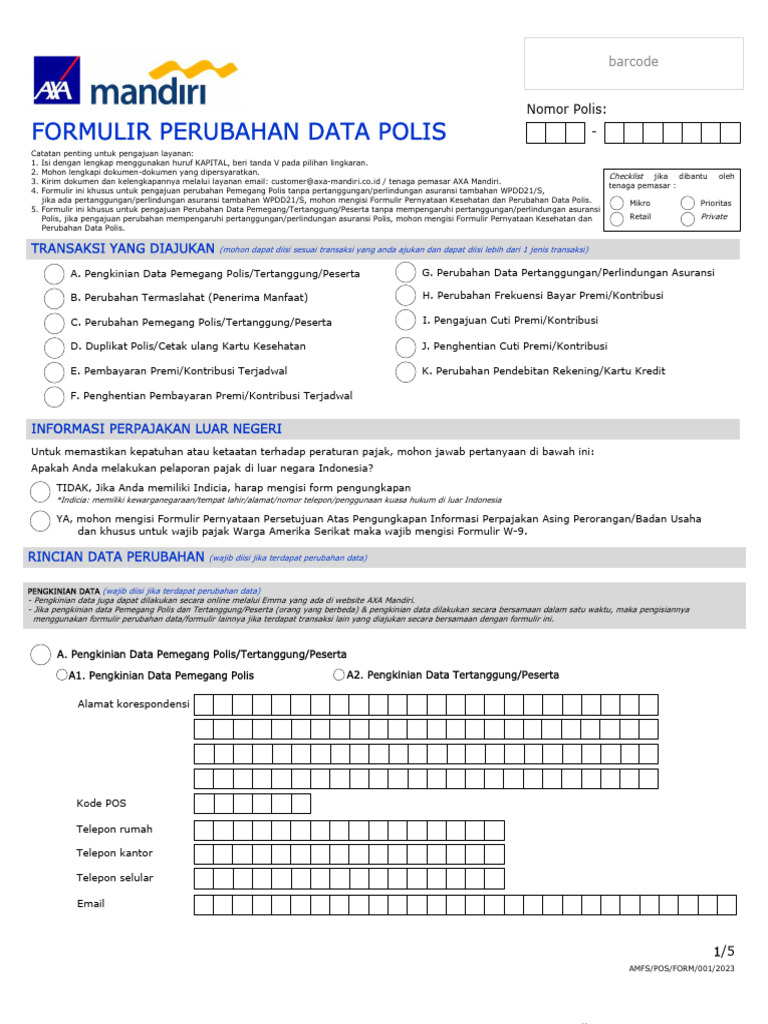 Formulir Perubahan Data Polis | PDF