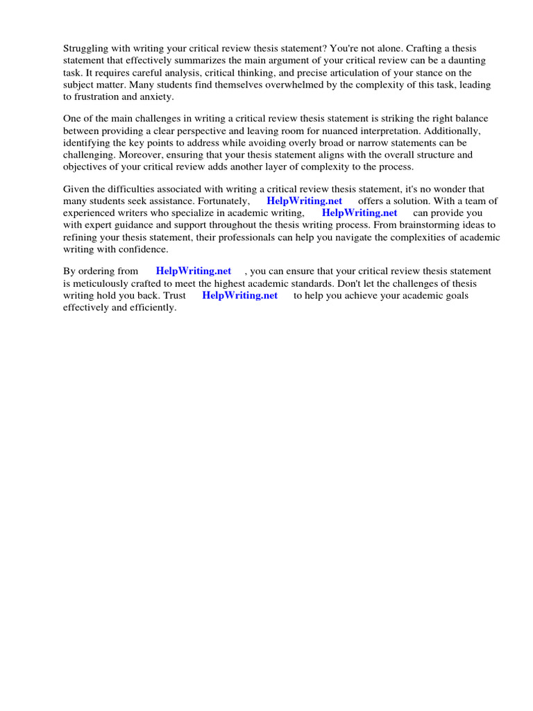 Critical Review Thesis Statement | PDF | Essays | Critical Thinking