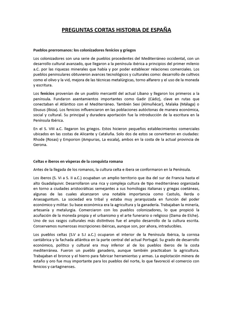 Preguntas Cortas Historia de España | PDF | Al Andalus