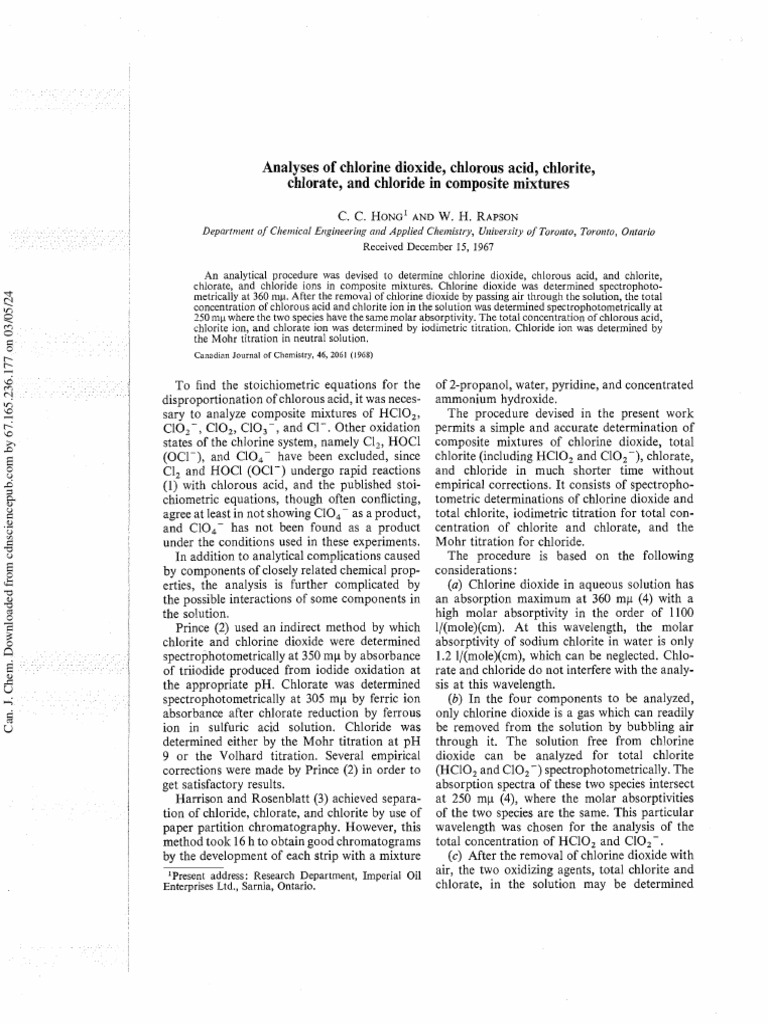 Analysis of Chlorous Ion in Mixtures | PDF | Chemistry | Titration