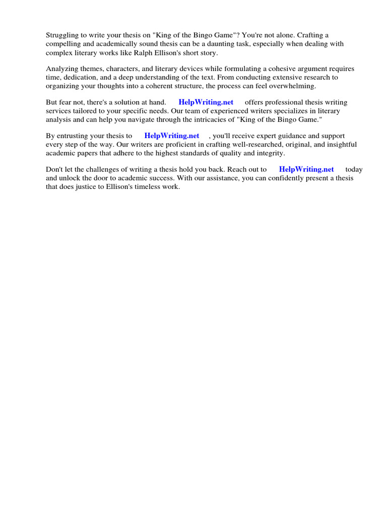 King of The Bingo Game Thesis Statement | PDF | Social Science