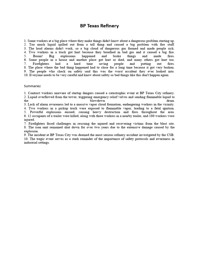 BP Texas Refinery Catastrophe Overview | PDF | Hazards | Explosion