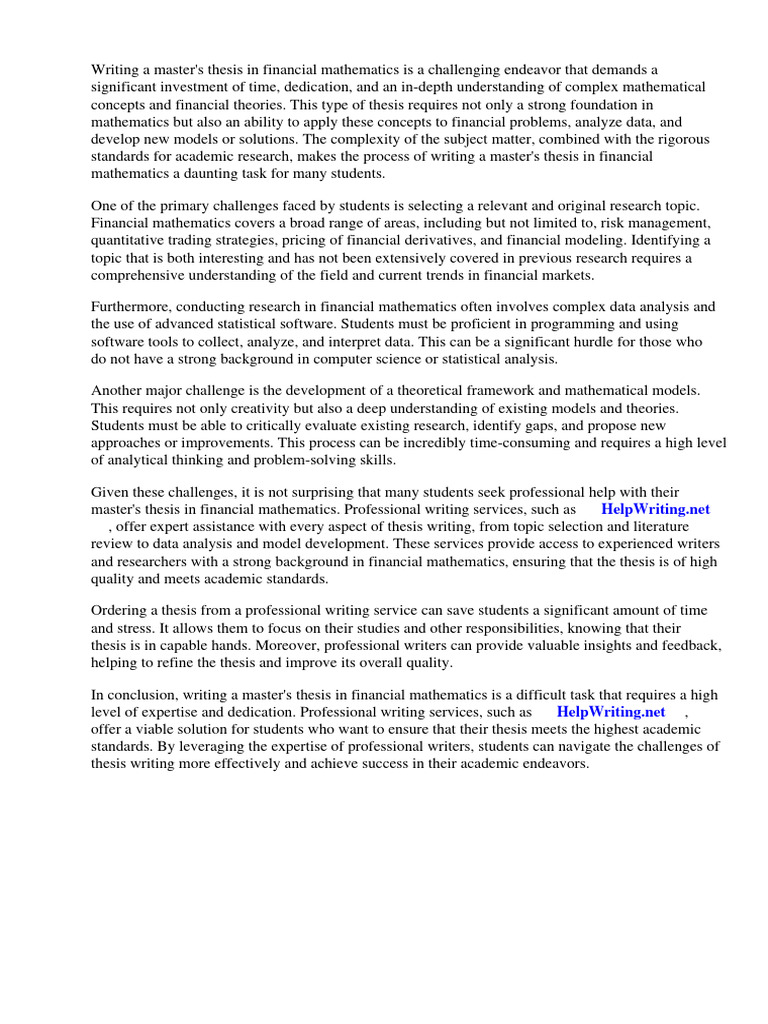 Master Thesis Financial Mathematics | PDF | Mathematical Finance | Mathematics