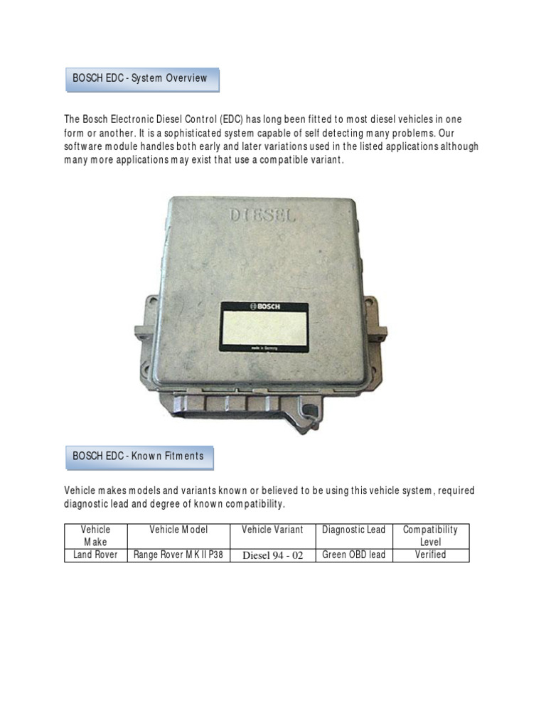 Bosch EDC Diagnostics for Land Rover P38 | PDF | Throttle | Propulsion