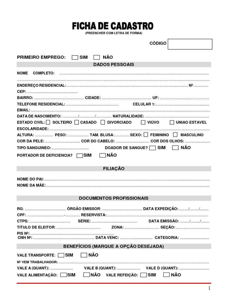 Formulário Ficha de Cadastro - Contratacao - Atual | PDF