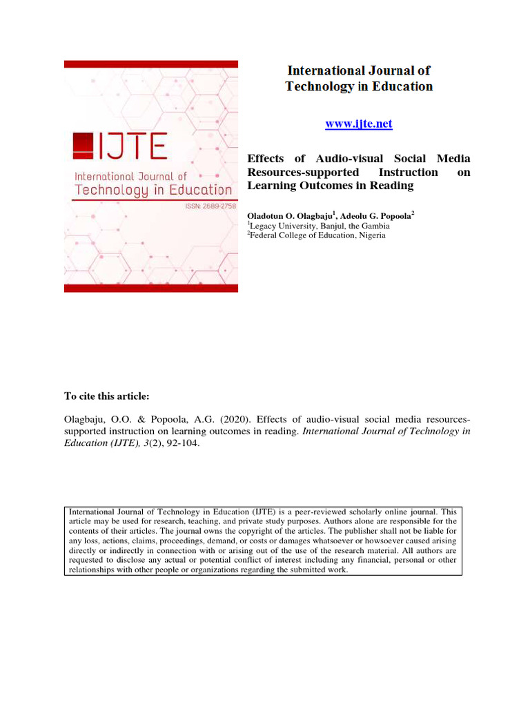 Effects of Audio-Visual Social Media Resources-Supported Instruction On Learning Outcomes in ...