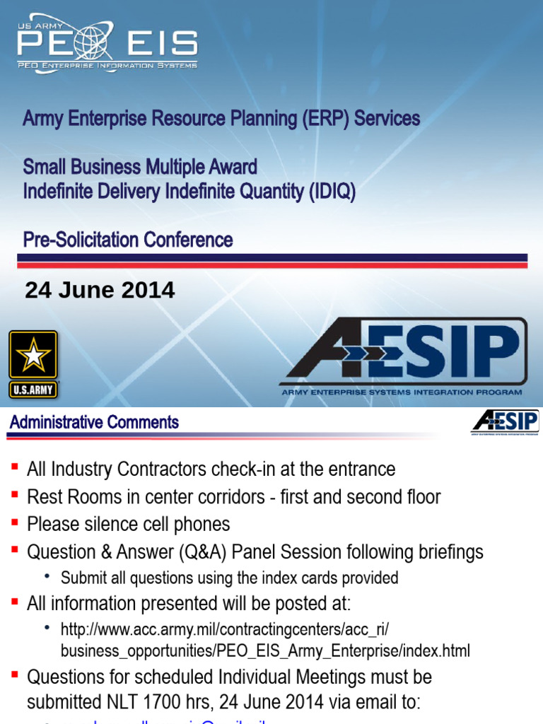 Army ERP Services Pre-Solicitation Coverence Charts 24JUN2014 | PDF ...