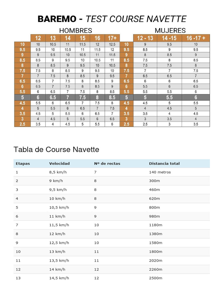 BAREMOS Test Course Navette - Vo2max | PDF | Aptitud física | Manejo de ...