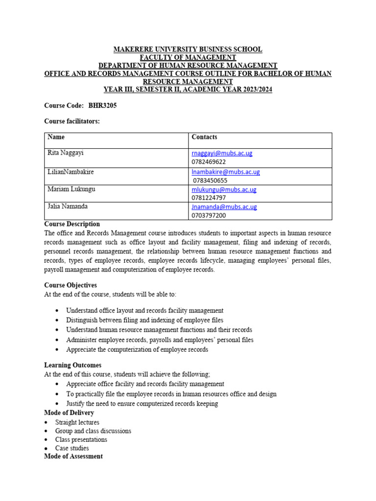 ORM Course Outline-1 | PDF | Records Management | Human Resource Management