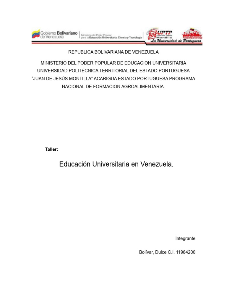Taller La Universidad Venezolana | PDF | Universidad | Venezuela