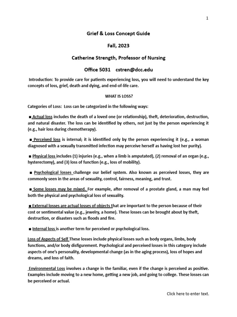 Grief & Loss Concept Guide Final Copy F23 CBS | PDF | Grief ...
