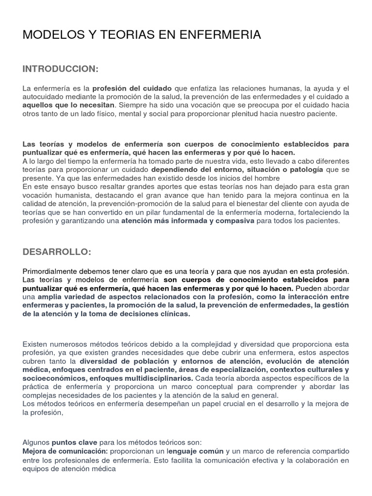 Modelos y Teorias en Enfermeria | PDF | Enfermería | Teoría