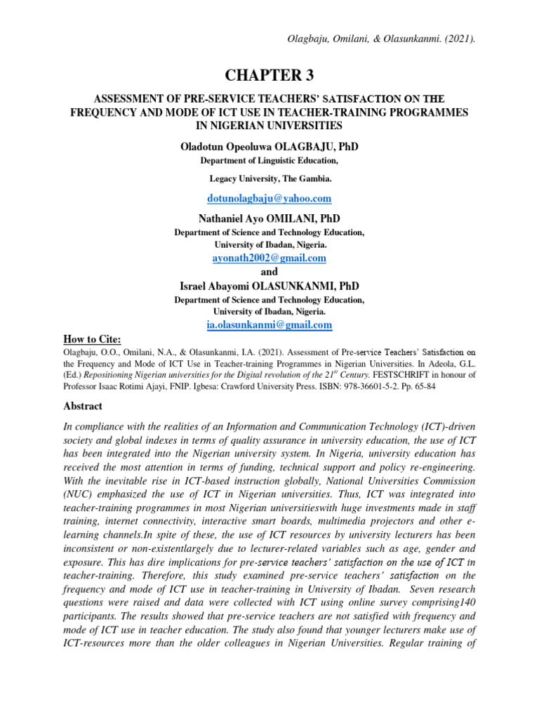 Assessment of Pre-Service Teachers' Satisfaction On The Frequency and ...