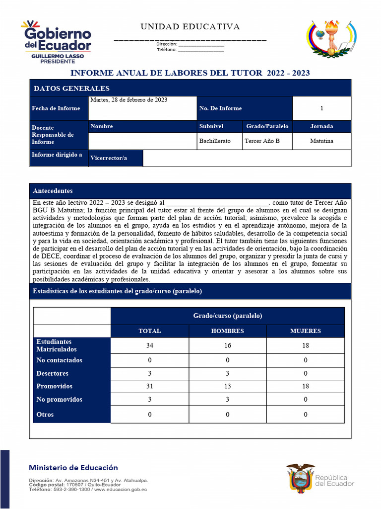 Informe Anual de Labores Del Tutor 2022-2023 - Video | PDF | Evaluación