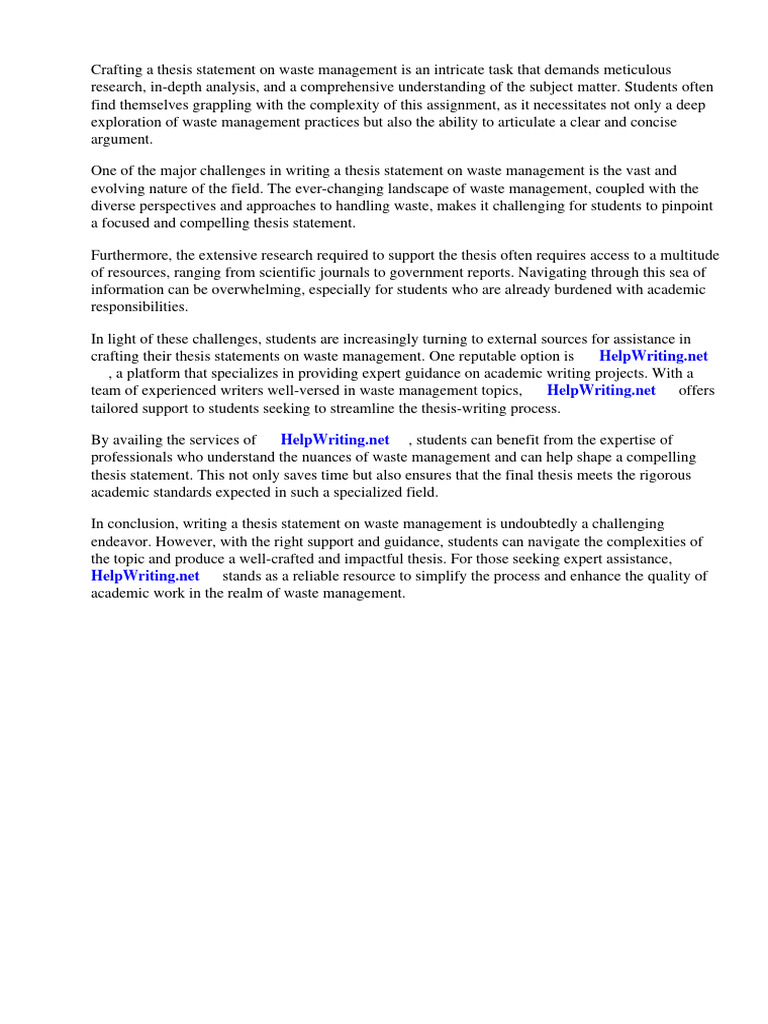 Thesis Statement Waste Management | PDF | Waste | Waste Management