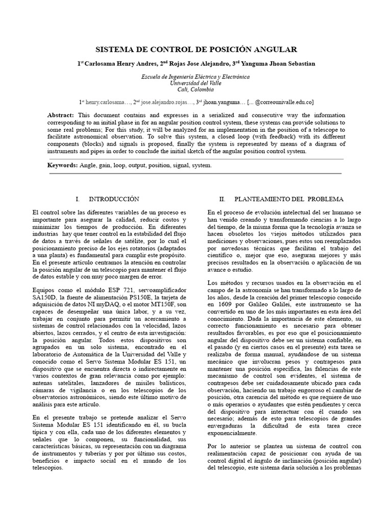 Fase 1 - Sistema de Control de Posición Angular de Un Servosistema ...