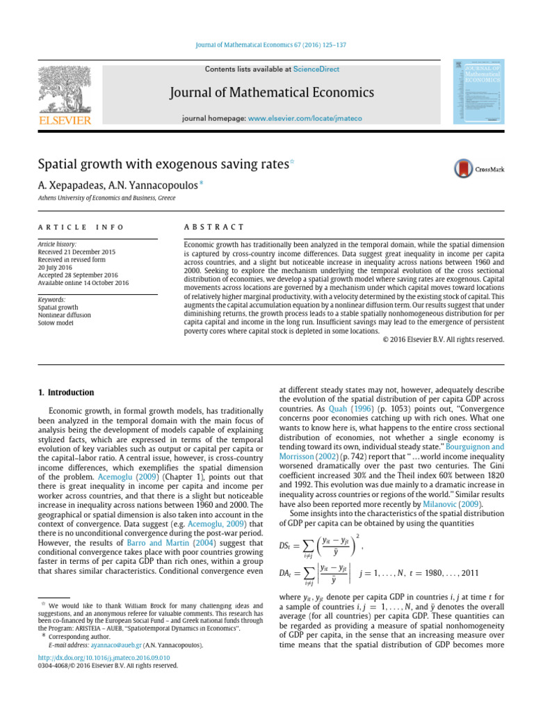 Spatial Growth With Exogenous Saving Rates | PDF | Economic Growth ...