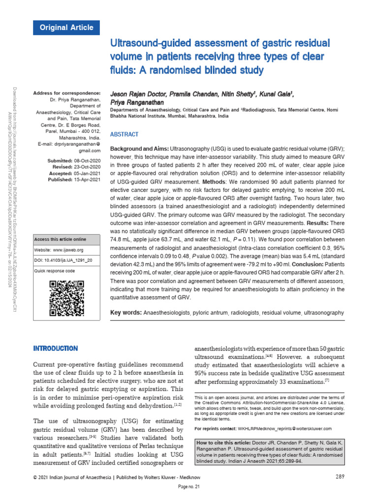 Ultrasound Guided Assessment of Gastric Residual.3 | PDF | Categorical ...