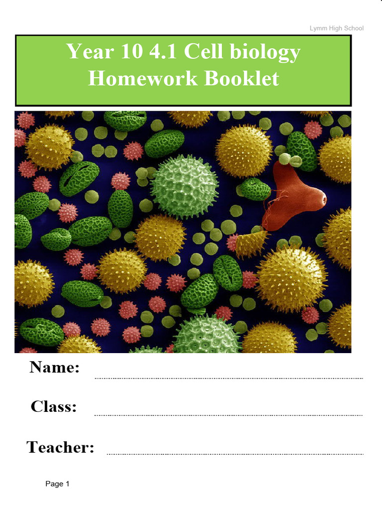 4 1 MARK SCHEME Cell Biology Homework Booklet | PDF | Cell (Biology ...