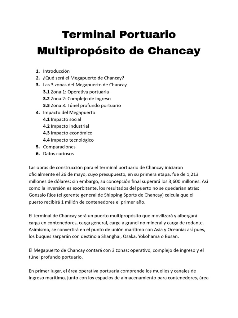 Terminal Portuario Multipropósito de Chancay | PDF | Puerto | Economias