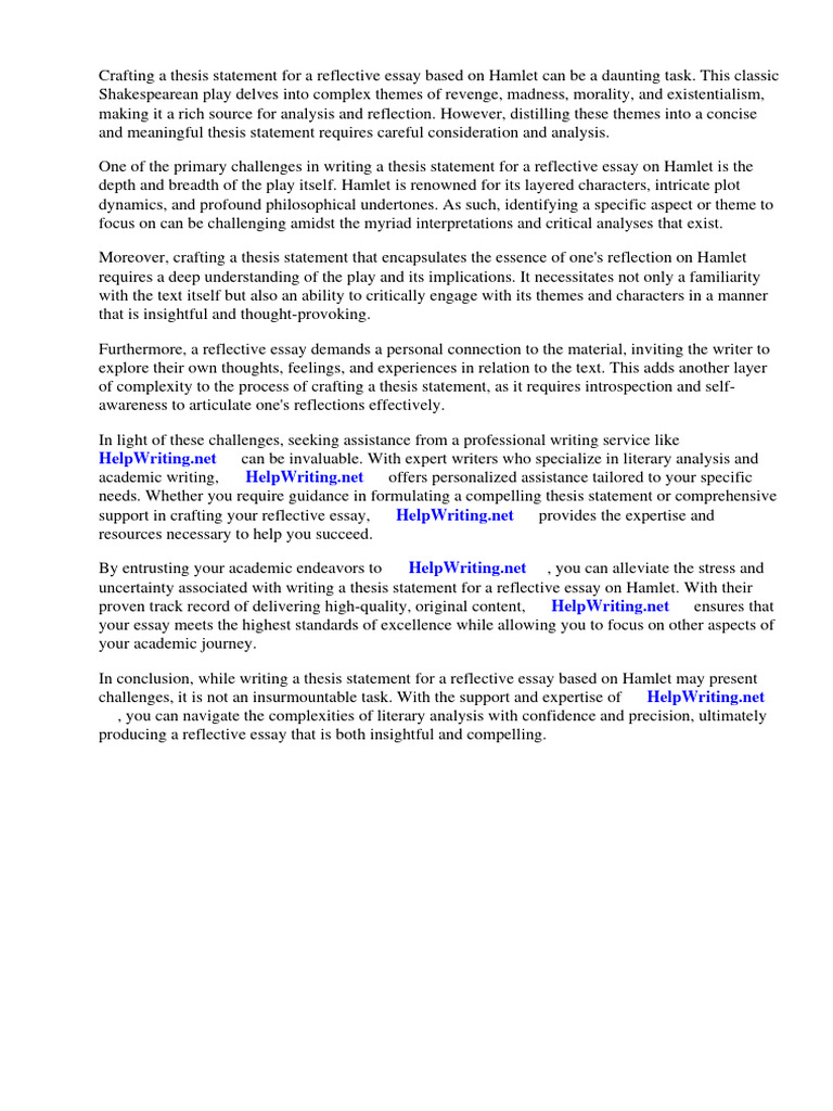 The Thesis Statement in A Reflective Essay Based On Hamlet | PDF ...