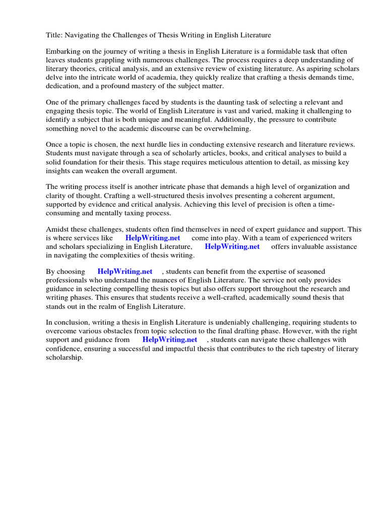 Thesis Topics For English Literature | PDF | Thesis | Essays