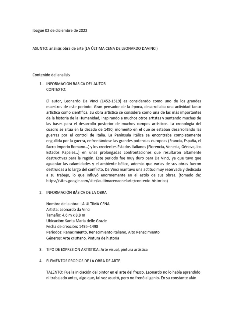 Análisis de La Última Cena de Da Vinci | PDF | Perspectiva (Gráfica ...