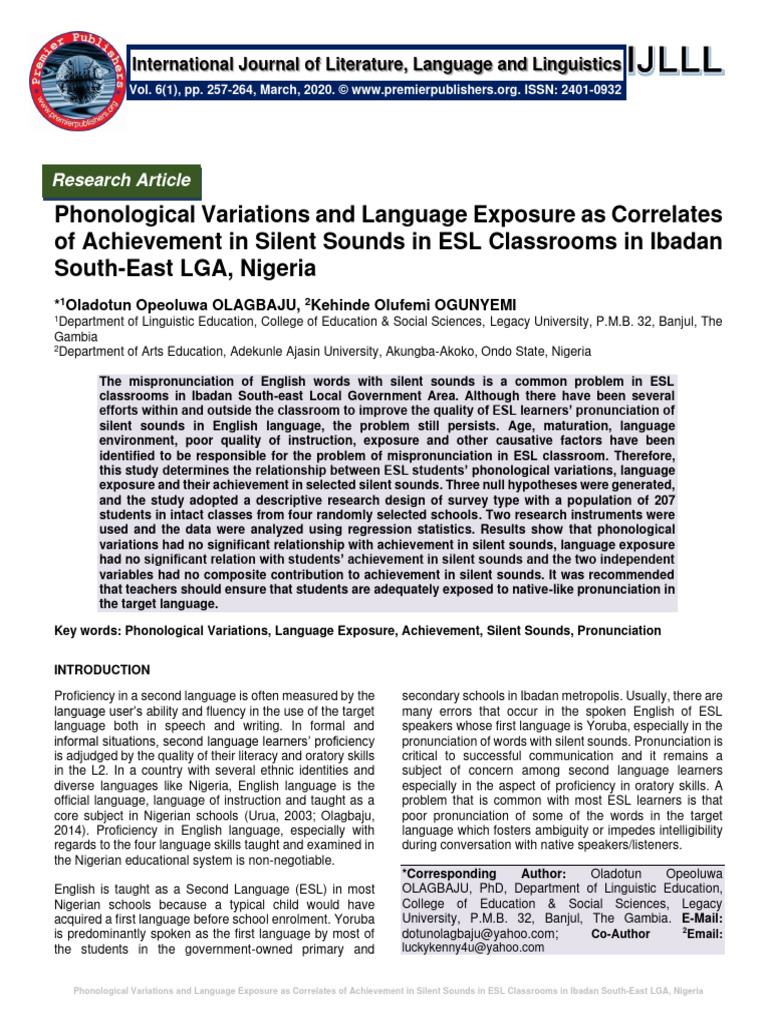 Phonological Variations and Language Exposure as Correlates of ...