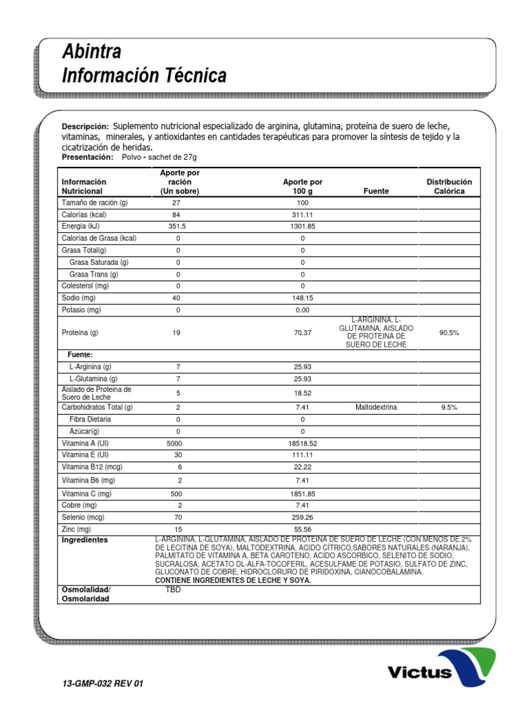 Ficha Técnica Abintra 15200 | PDF | Arginina | Vitamina