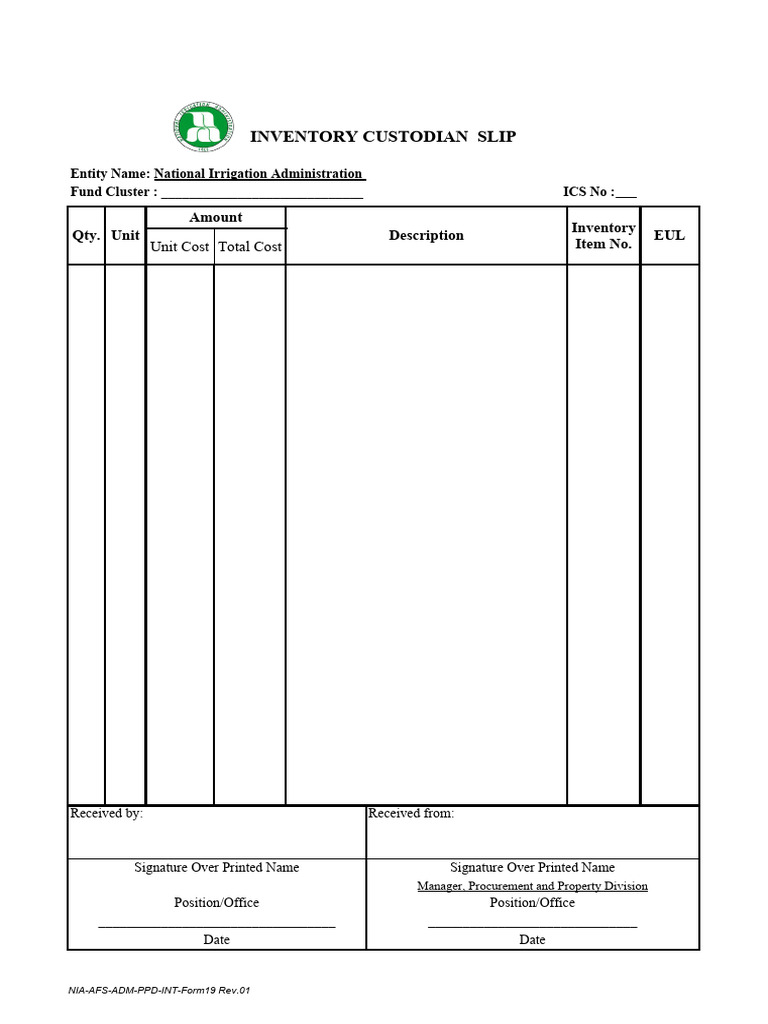 Inventory Custodian Slip Form Guide | PDF