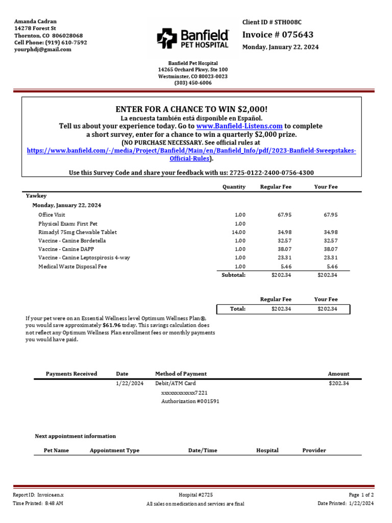 Banfield Financial Documents 2 - 15 - 2024 | PDF | Payments | Service ...
