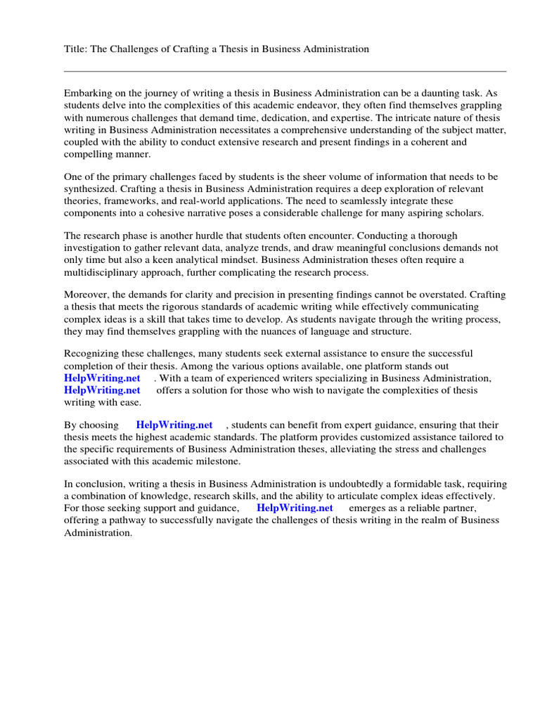 Thesis Sample Business Administration | PDF | Thesis | Master Of ...