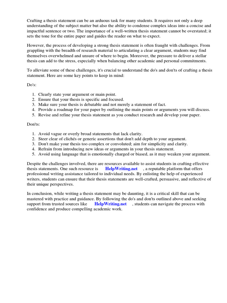 Thesis Statement Dos and Donts | PDF | Thesis | Essays