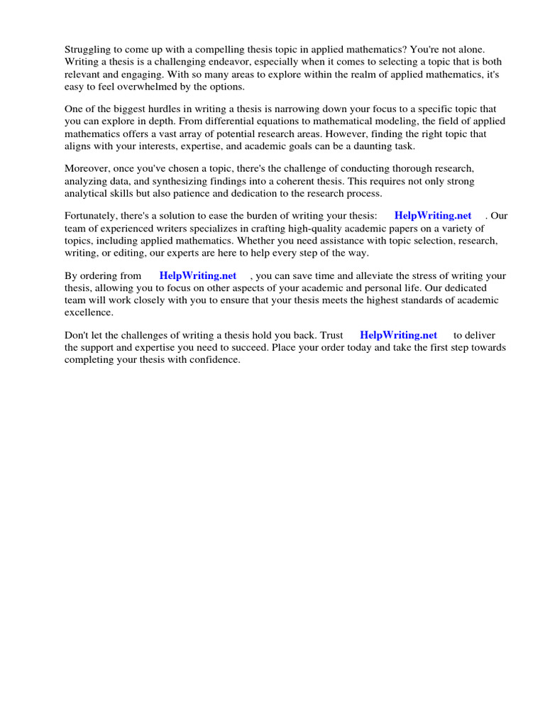 Thesis Topics in Applied Mathematics | PDF | Mathematics | Thesis