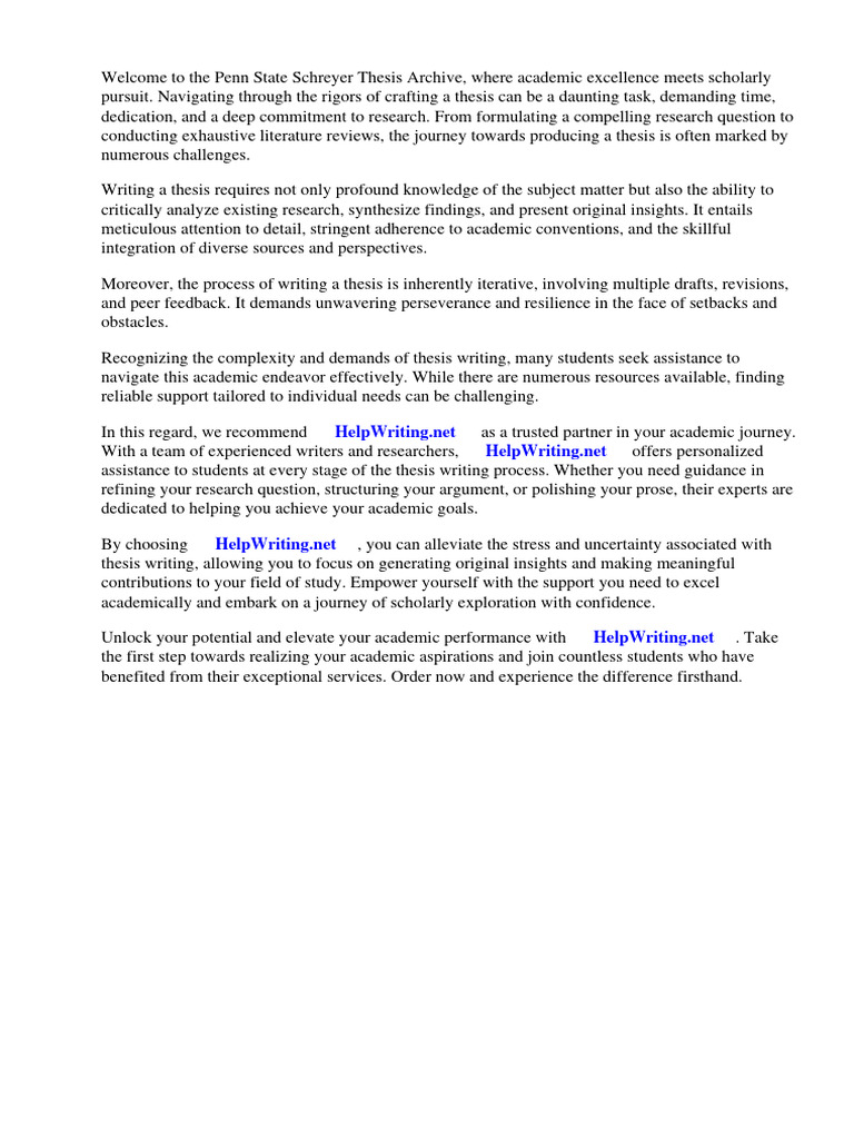 Penn State Schreyer Thesis Archive | PDF | Pennsylvania State ...