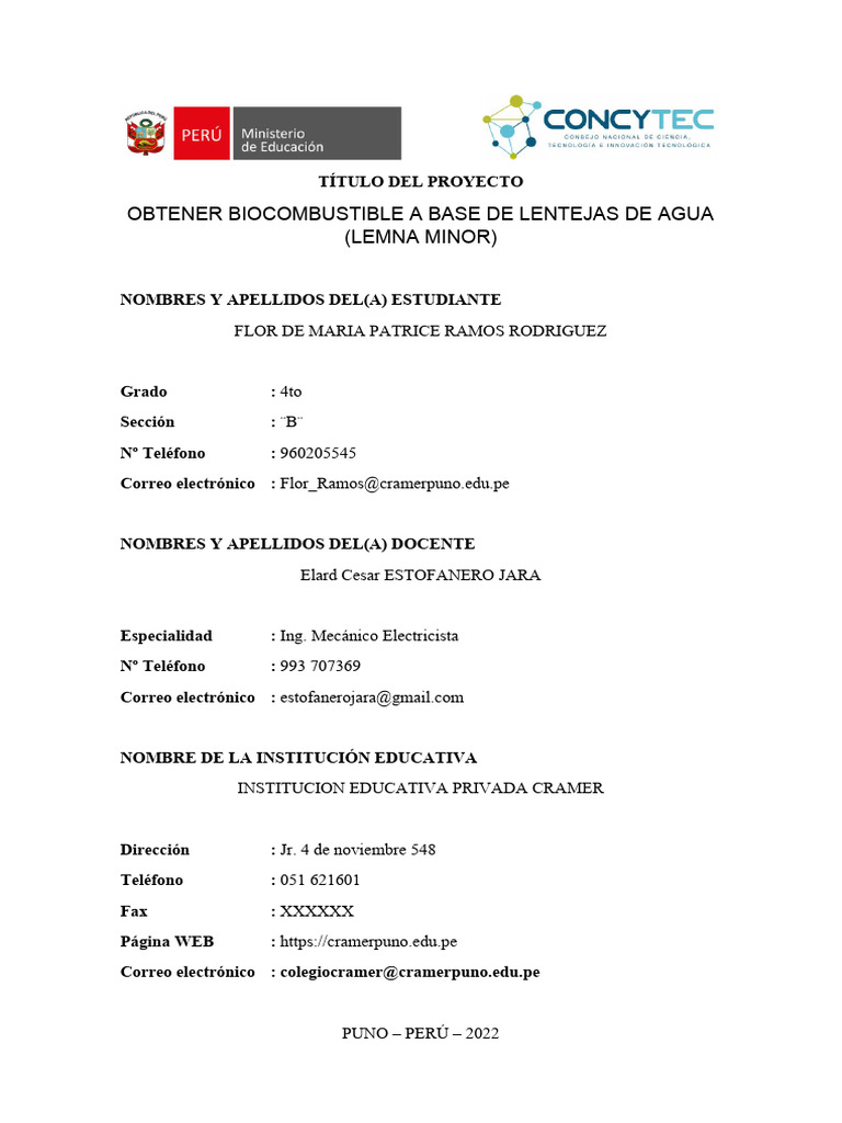 Formato Proyecto Eureka 2022 Alternativa de Solucion Tecnologica | PDF ...