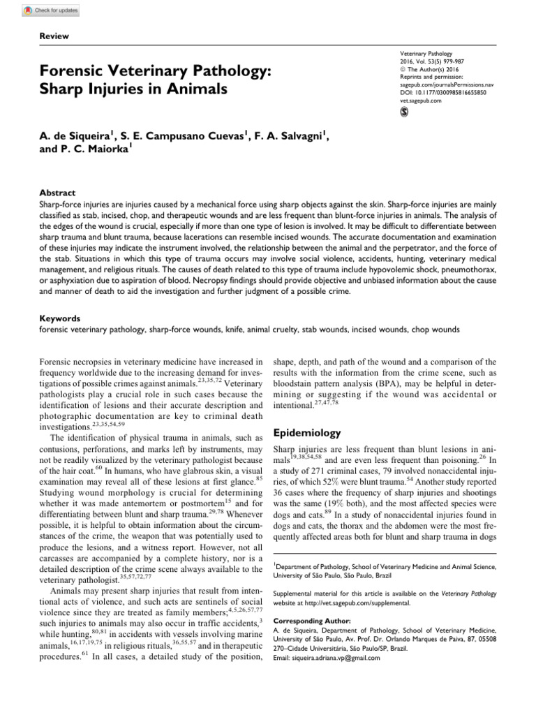 Forensic Veterinary Pathology - Sharp Injuries in Animals | PDF ...