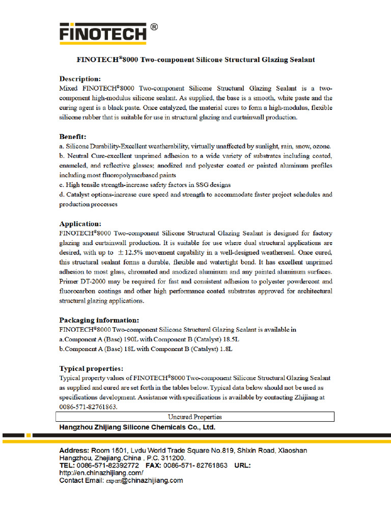 Finotech 8000 Silicona Estructural Bicomponente 2022 | PDF