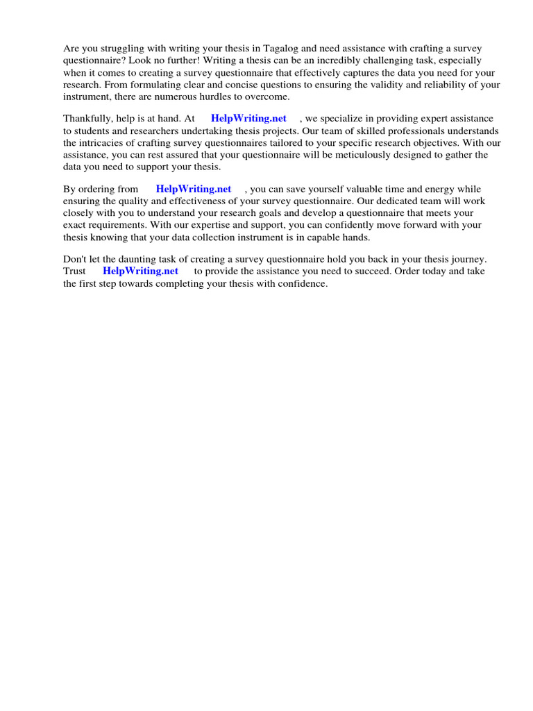 Survey Questionnaire Sample For Thesis Tagalog Download Free Pdf Thesis Questionnaire
