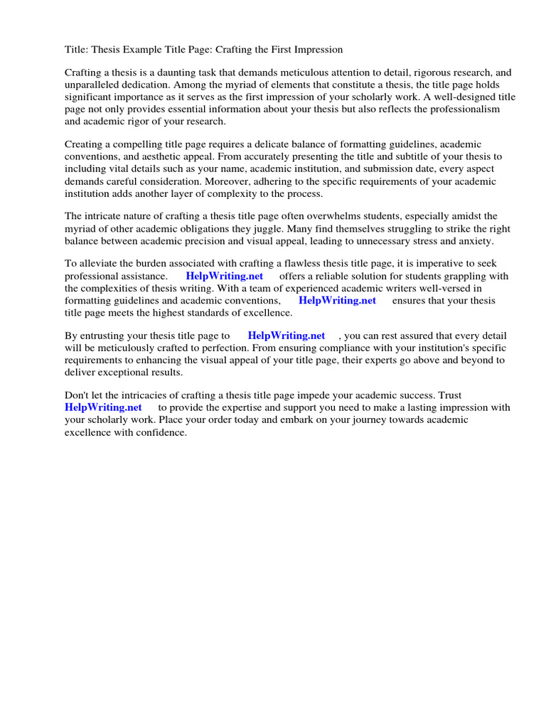 Thesis Example Title Page | PDF | Thesis | Doctor Of Philosophy