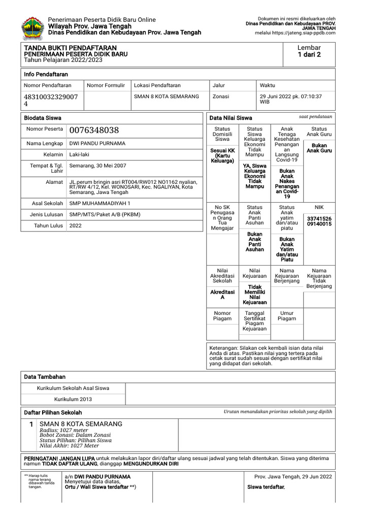 Tanda Bukti Pendaftaran - 0076348038 - DWI PANDU PURNAMA | PDF