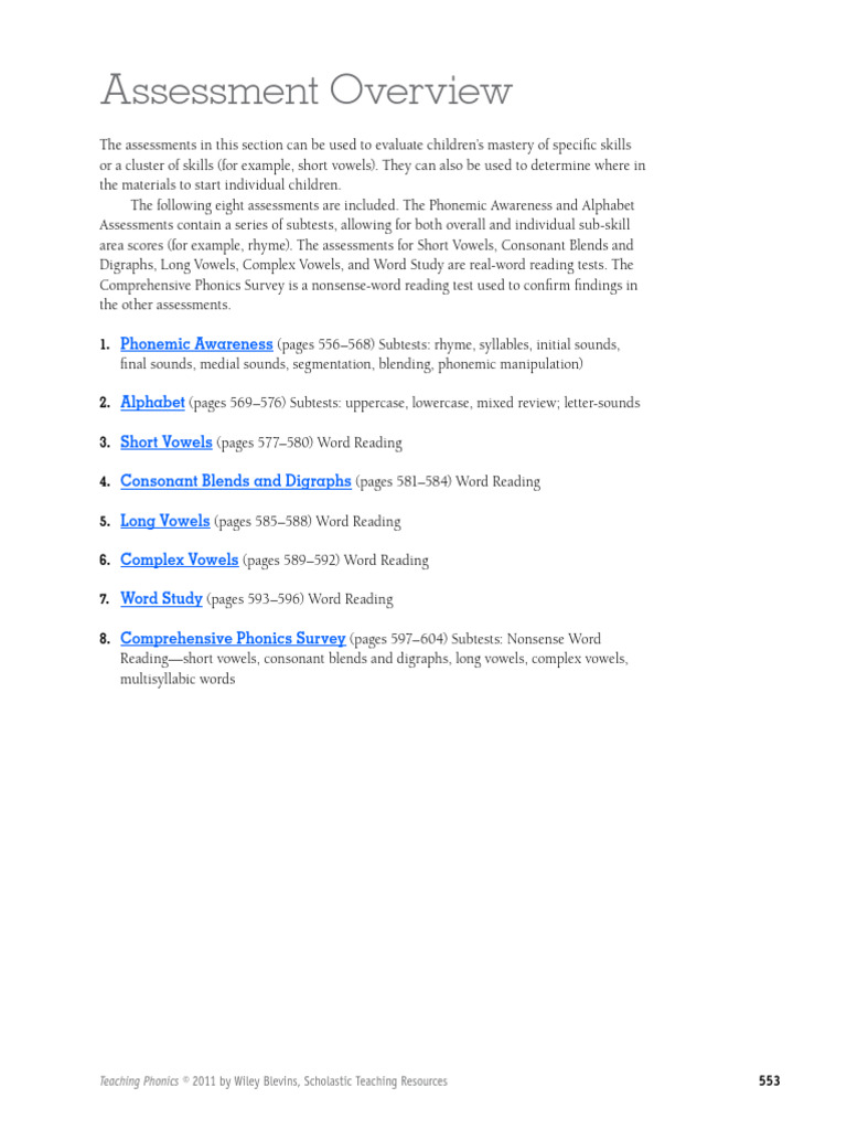Scholastic Reading Assessments (Short & Long Vowels, Digraphs) | PDF ...