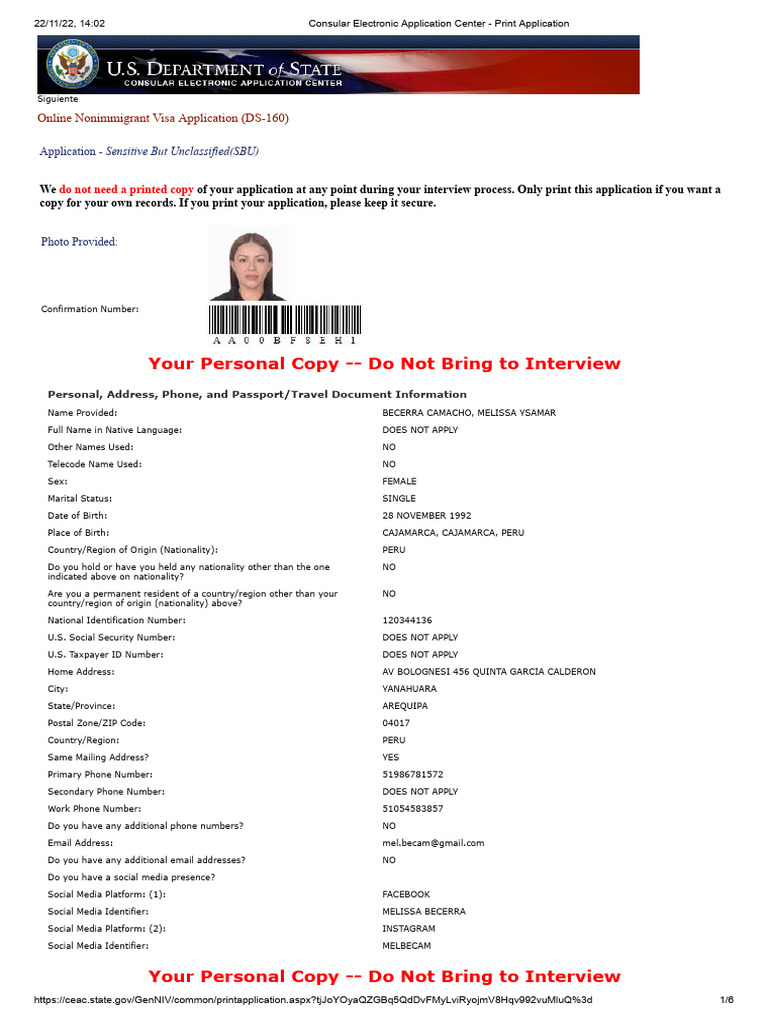 Consular Electronic Application Center - VISA F1 MELISSA BECERRA | PDF ...