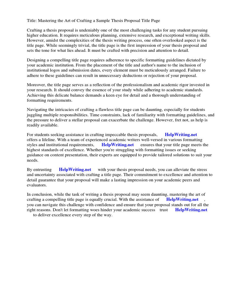Sample Thesis Proposal Title Page | PDF | Thesis | Essays