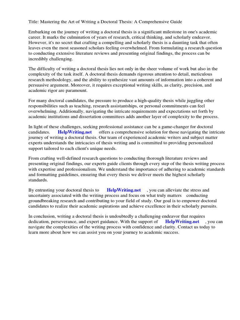 How To Write A Doctoral Thesis PDF | PDF | Thesis | Doctor Of Philosophy