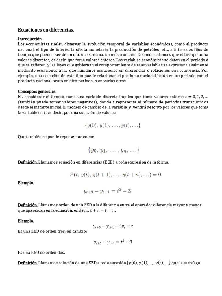 Ecuaciones en Diferencias | Descargar gratis PDF | Relación de recurrencia | Ecuaciones